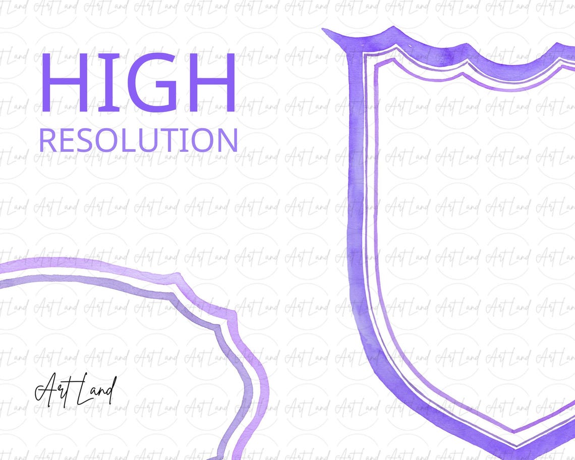 Watercolor Purple Crests and Borders Clipart: 4 Hand-painted Elements ...