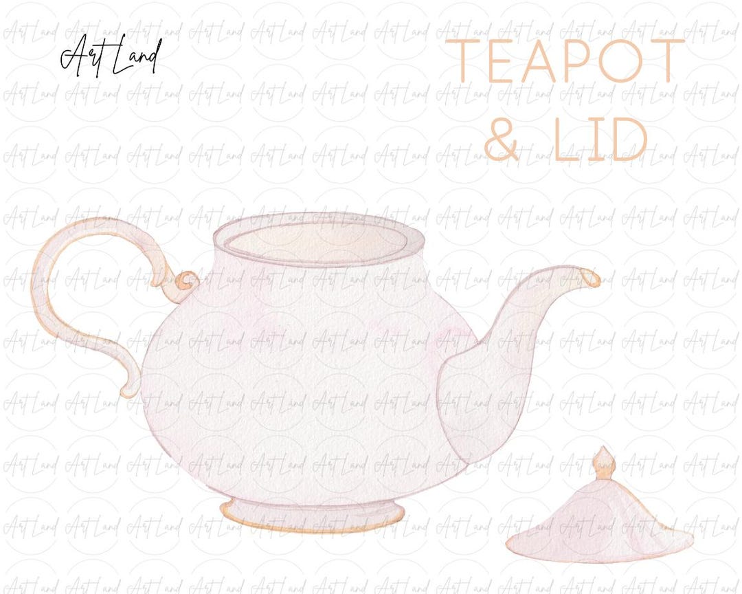 Watercolor Pink Teapot, Teacup Clipart: 3 Hand-painted Pastel Elements ...