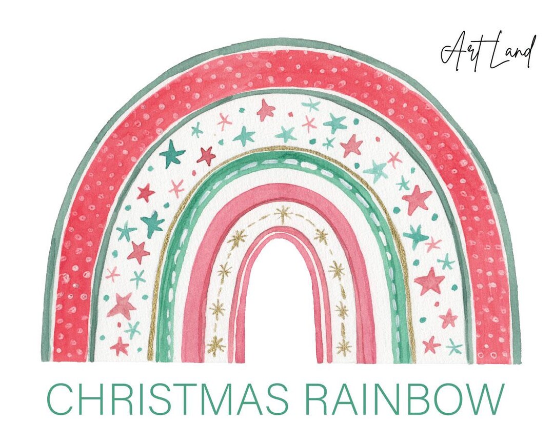Christmas Rainbow Clip Art, Hand Painted Festive Rainbow Watercolour ...