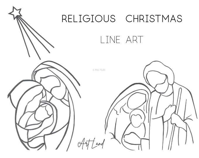 Nativity Scene Doodle Print. Minimalist Christmas Nativity Drawing Line ...