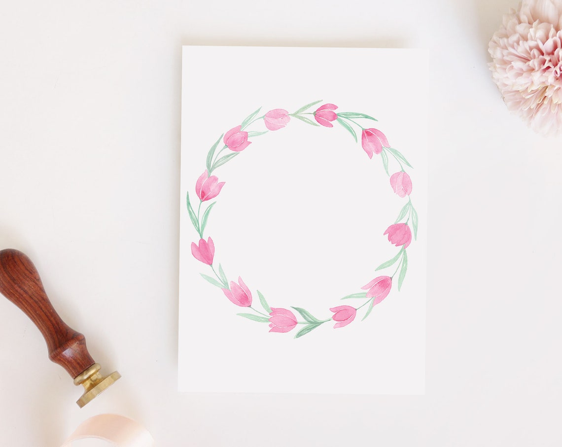 Tulip Floral Wreath Watercolor Tulip Clipart Easter Wreath - Etsy
