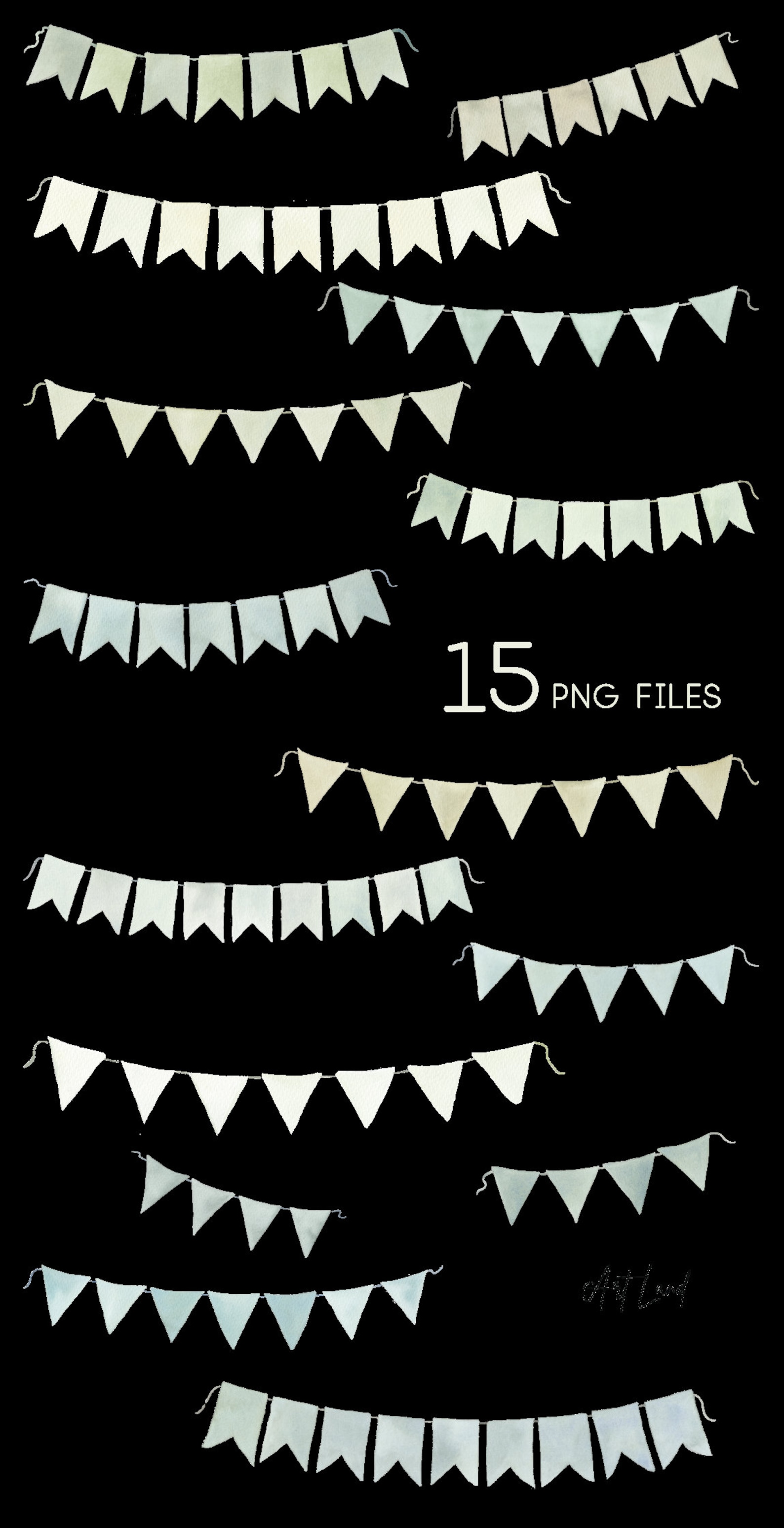 Watercolor Bunting Clipart Watercolor Banners Birthday - Etsy