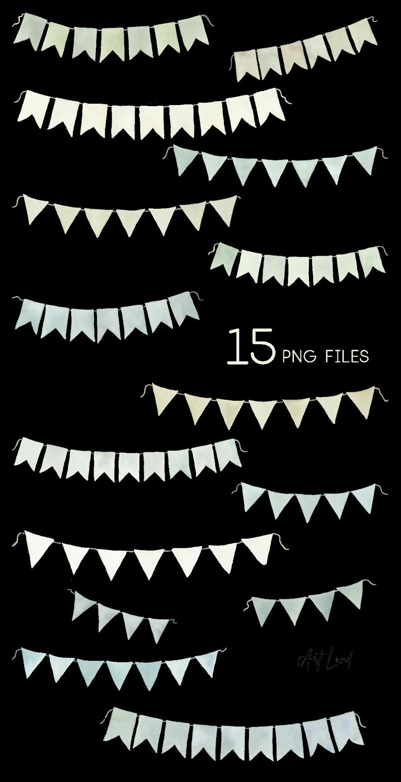 Watercolor Bunting Clipart Watercolor Banners Birthday - Etsy