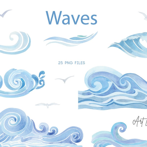Waves Watercolor - Etsy