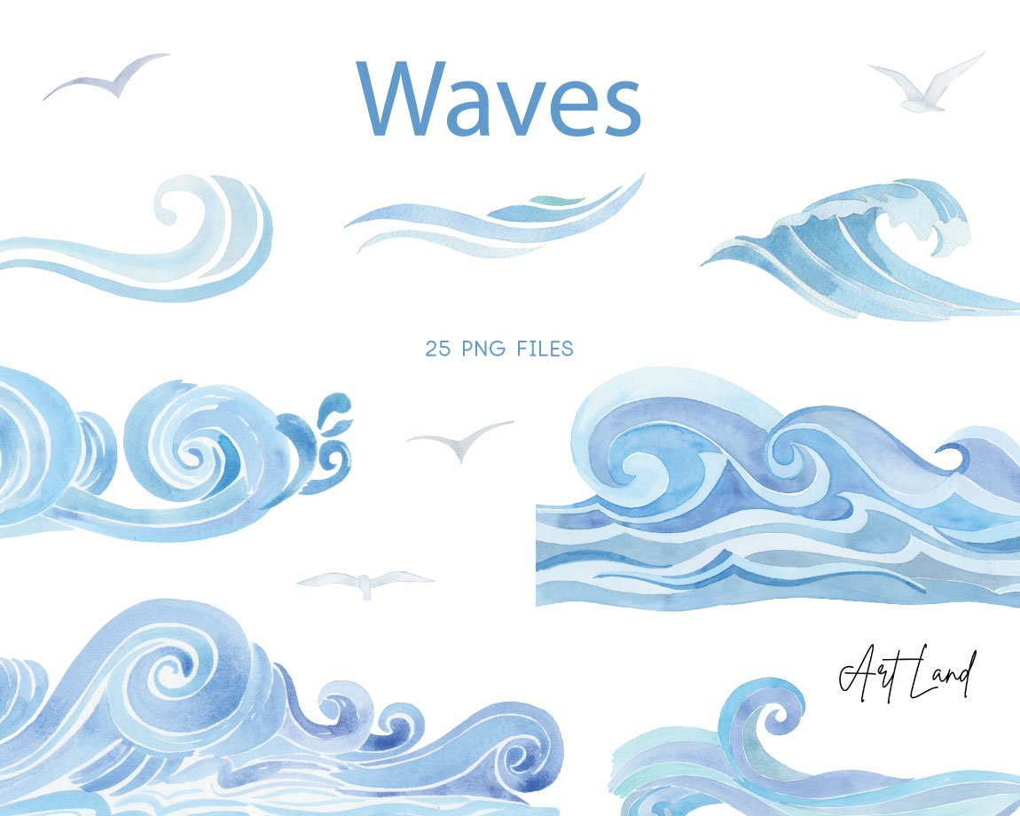 Watercolor Waves Clipart Hand Painted Watercolour Digital - Etsy