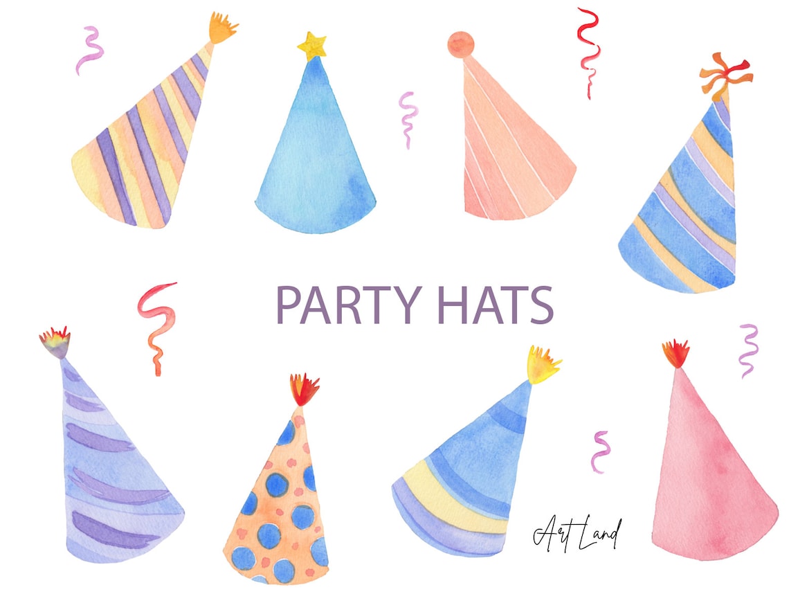 Watercolor Party Hats Clipart Birthday Clipart Watercolor | Etsy