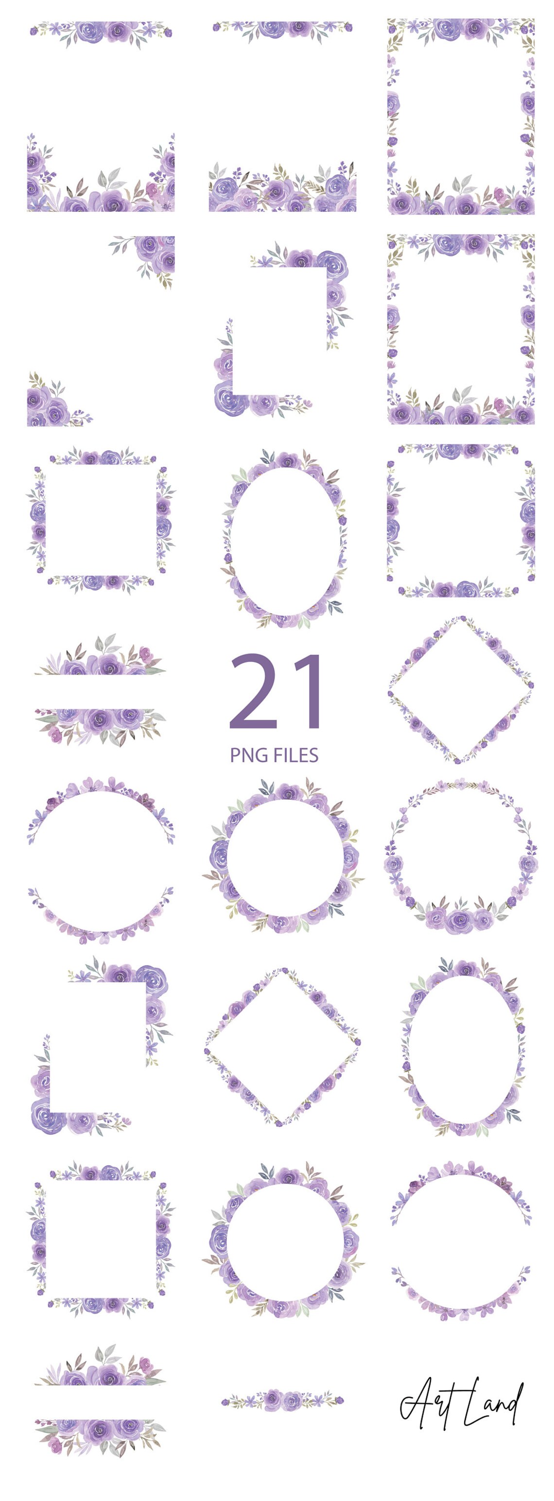 Watercolor Floral Clipart Purple Roses Frames Watercolour - Etsy