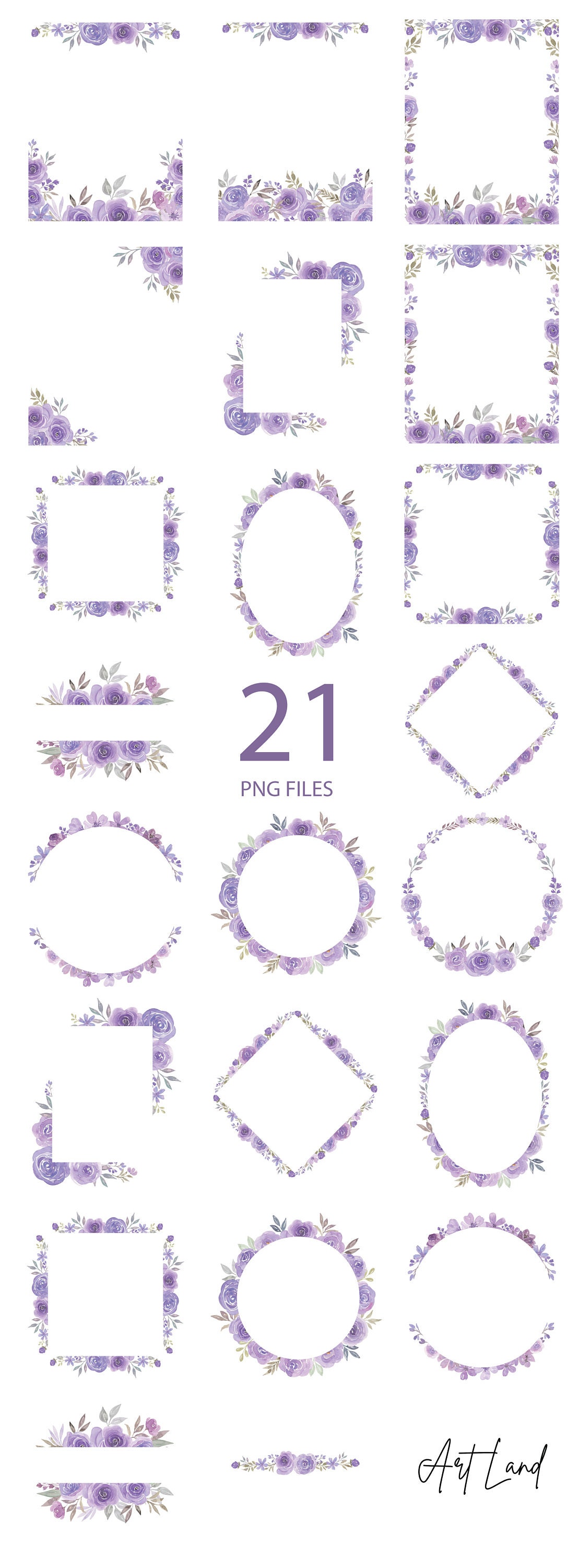 Watercolor Floral Clipart Purple Roses Frames, Watercolour Clip Art ...