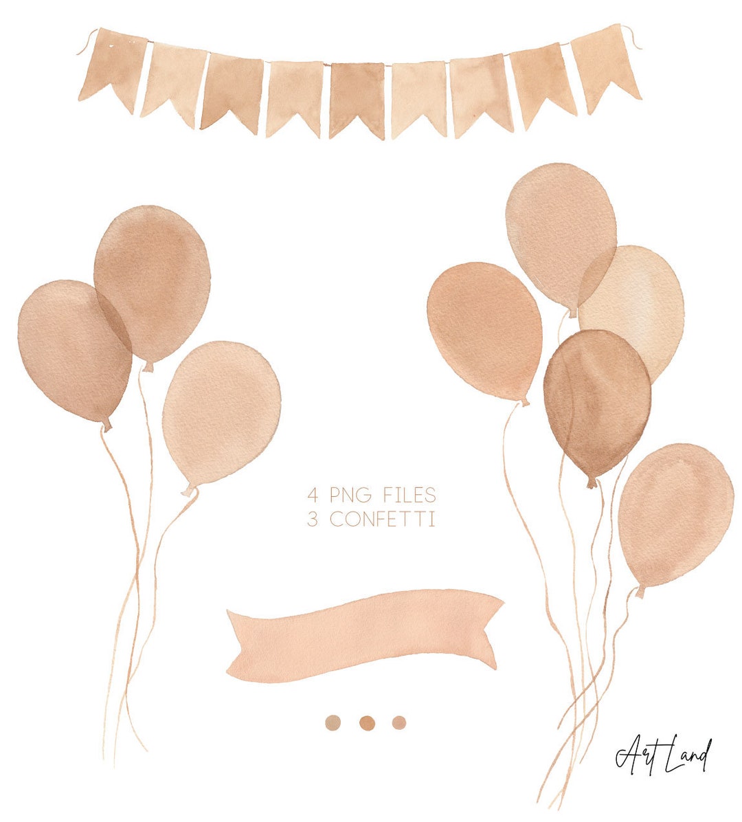 Watercolor Boho Party Clipart, Hand Painted Watercolour Balloons ...
