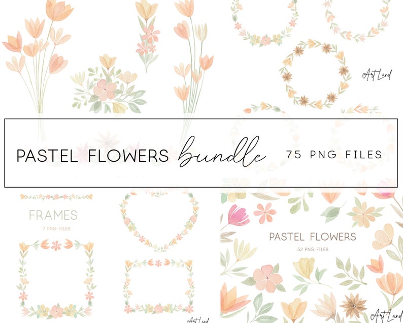 Watercolor Floral Clipart Pastel Flowers Bundle Watercolour - Etsy