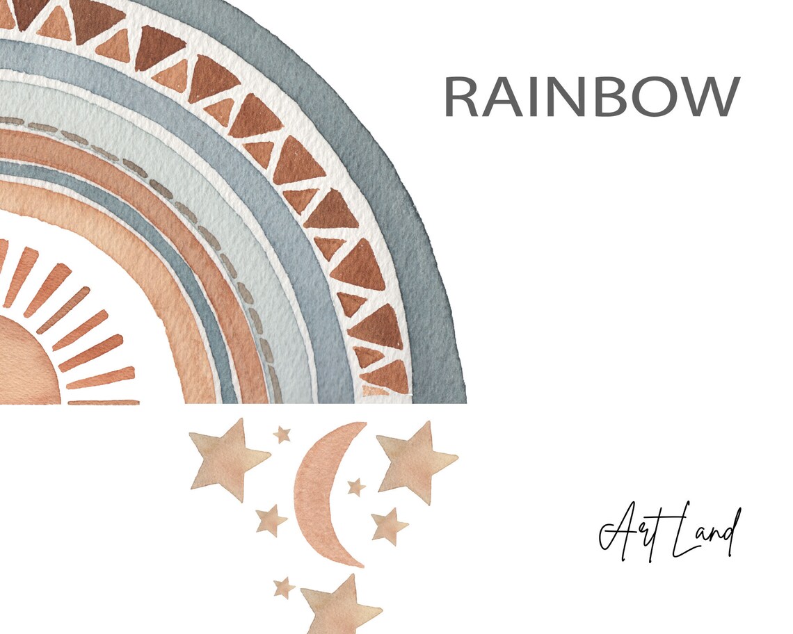 Watercolor Boho Rainbow Clipart Hand Painted Rainbow - Etsy