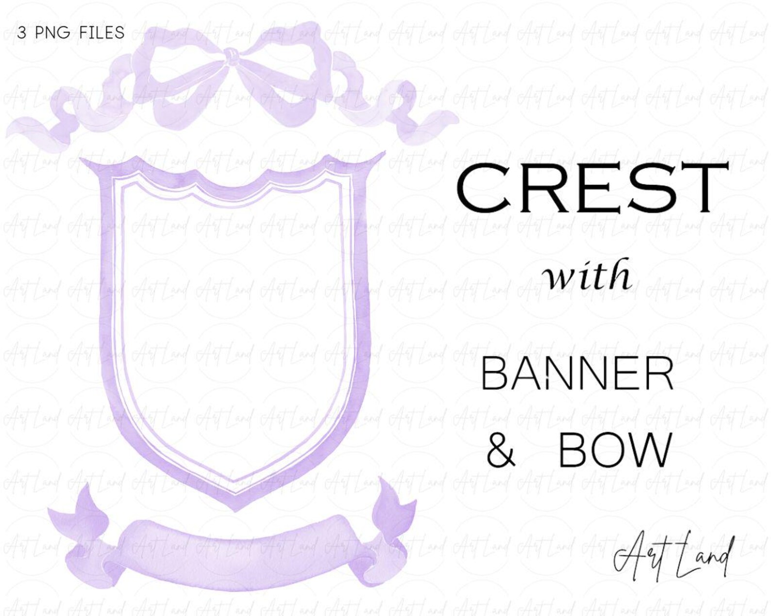 Watercolor Purple Crest Clipart: Hand-painted Banner & Bow (PNG Files ...