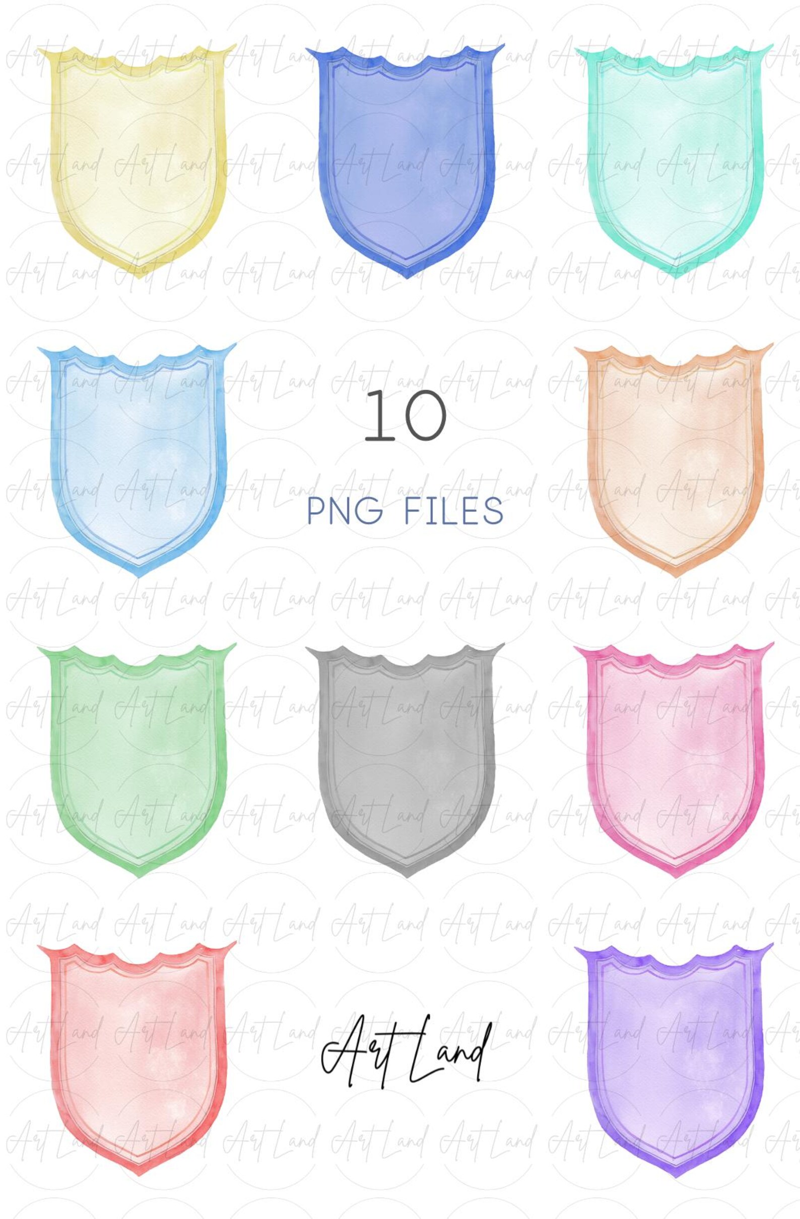 Watercolor Crest Frame Clipart: Hand Painted Shield Borders (PNG) - Etsy