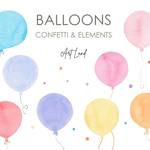 Watercolor Balloons Clipart Birthday Clipart Watercolor - Etsy