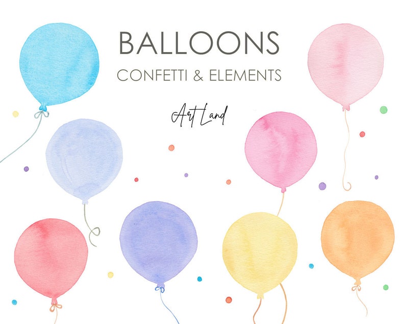Watercolor Balloons Clipart, Birthday Clipart, Watercolor Balloon ...