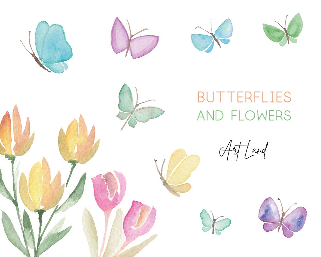 Watercolor Butterflies Clipart, Flowers PNG, Hand Painted Butterfly ...
