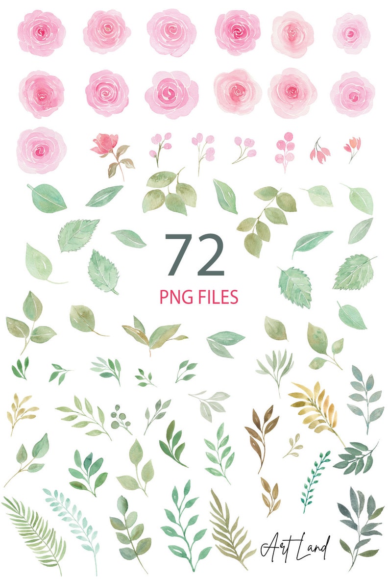 Watercolor Floral Clipart Pink Roses Bundle Watercolour Clip | Etsy