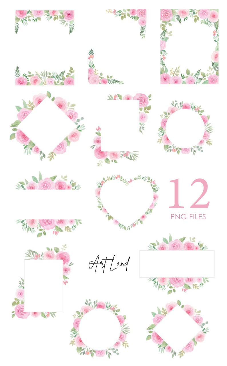 Watercolor Floral Clipart Pink Roses Bundle Watercolour Clip | Etsy