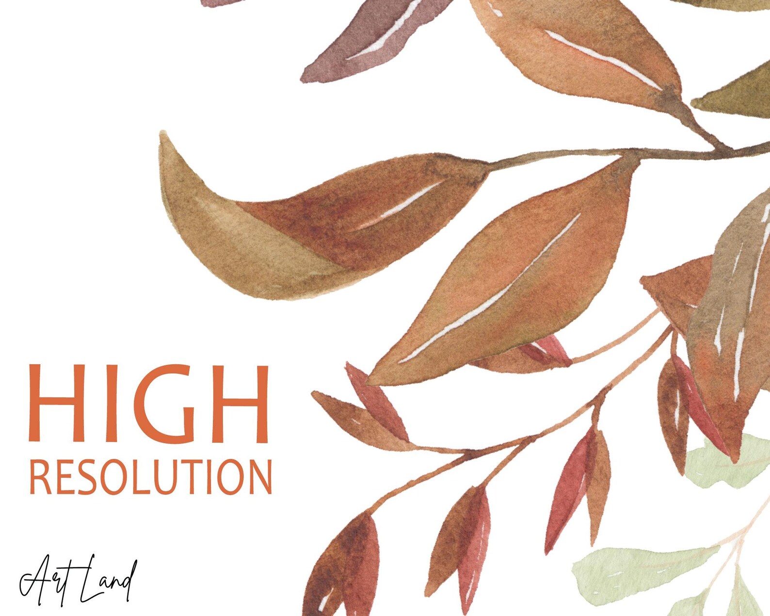 Watercolor Autumn Leaves Clipart: Hand-painted Fall Foliage Arrangement ...