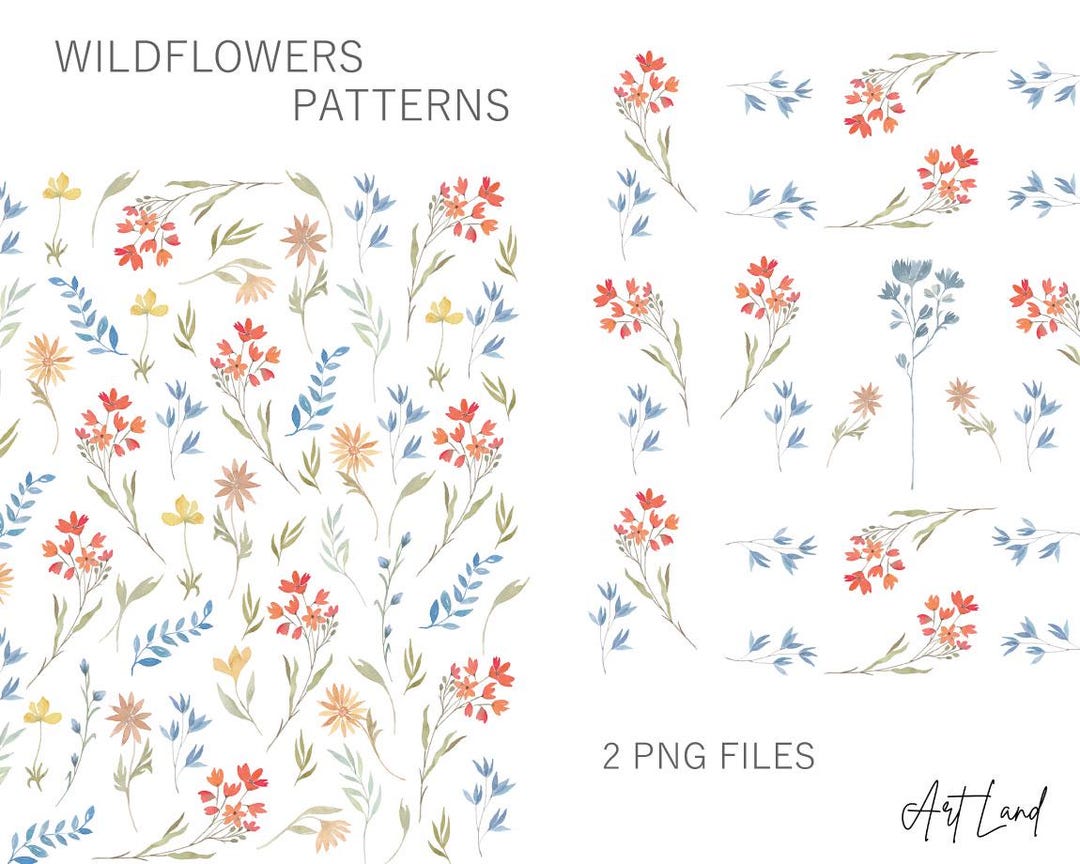 Watercolor Wildflower Patterns, Seamless Floral Scrapbook Paper, Boho ...