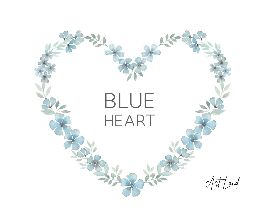 Watercolor Blue Floral Heart Clipart – 1 Hand-painted Love Frame PNG ...