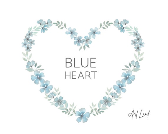 Floral Heart Frame Clip Art Blue Floral Frame Floral Love | Etsy