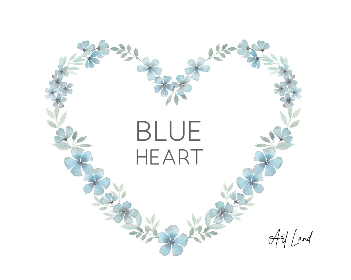 Floral Heart Frame Clip Art Blue Floral Frame Floral Love | Etsy