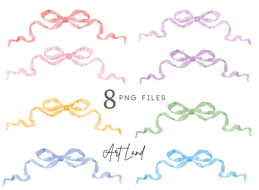 Watercolor Bows Clipart – 8 Hand-painted Bow Pngs for DIY Projects ...