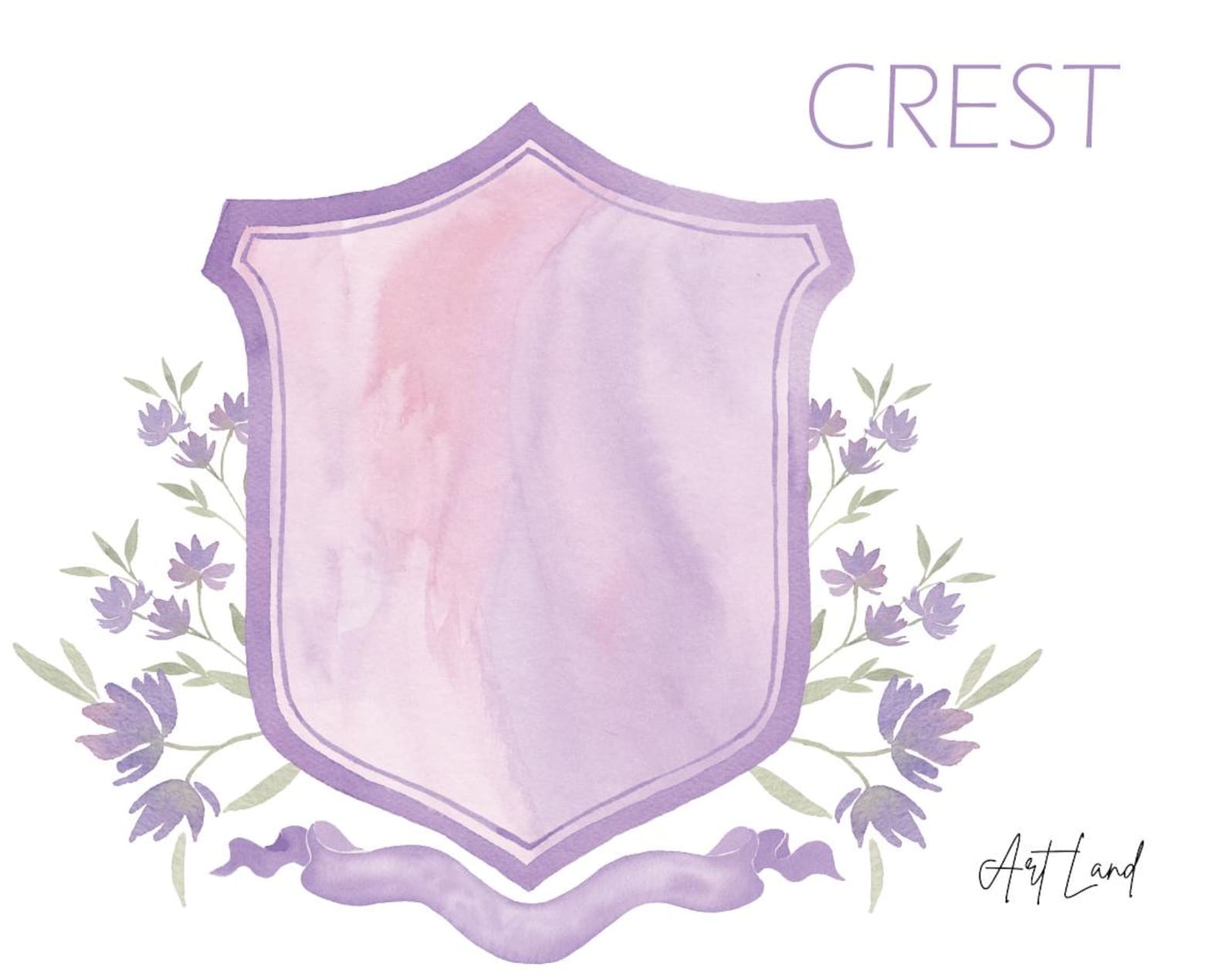 Watercolor Purple Floral Crest Clipart: Hand-painted Shield Frame (PNG ...