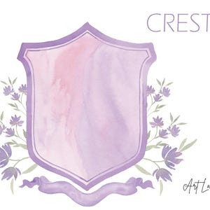 Watercolor Purple Floral Crest Clipart: Hand-painted Shield Frame (PNG ...