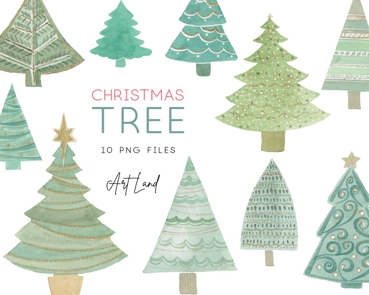Watercolor Christmas Tree Clipart Christmas Tree Clipart | Etsy
