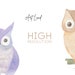 Watercolor Owls, Hand Painted Watercolour Digital Owl, Purple Lilac ...
