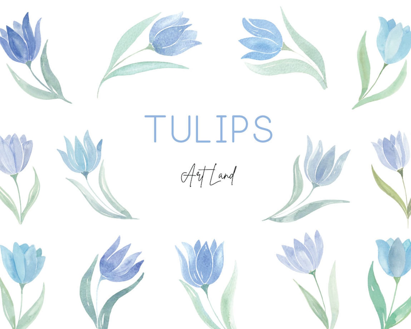 Watercolor Tulips Clipart, Watercolour Clip Art Digital, Blue Tulip ...