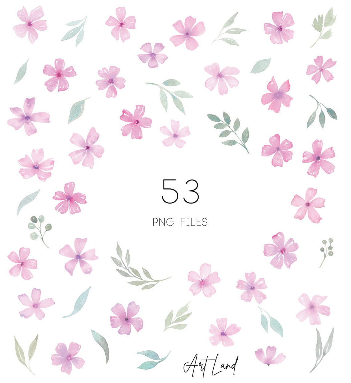 Watercolor Pink Flowers and Leaves Clipart Watercolour Clip - Etsy