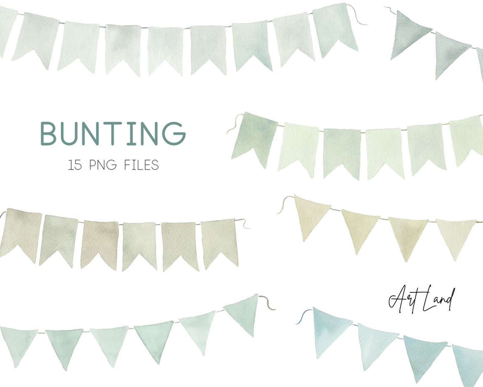 Watercolor Bunting Clipart Watercolor Banners Birthday - Etsy