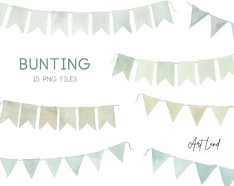 Blue Bunting Watercolor Clipart, Birthday Banner Clipart, Commercial ...