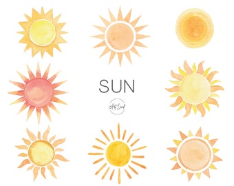 Watercolor Sun Clipart PNG Cute Sun Clip Art Happy Sun - Etsy
