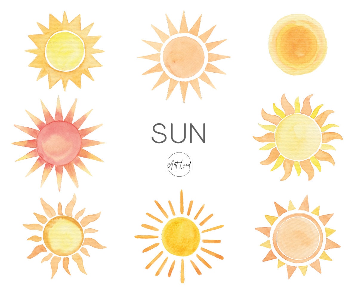Watercolor Sun clipart hand painted watercolour digital Sun | Etsy