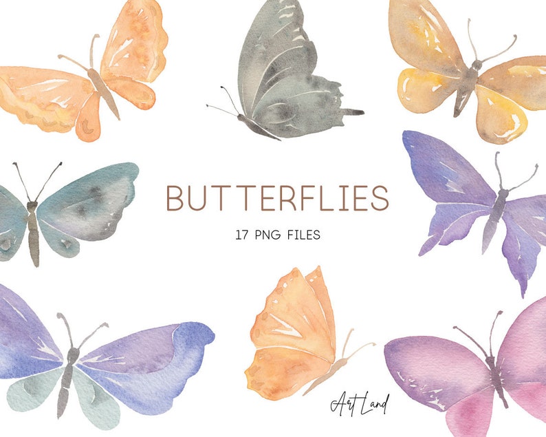 Watercolor Butterflies Clip Art Set Hand Painted Butterfly - Etsy