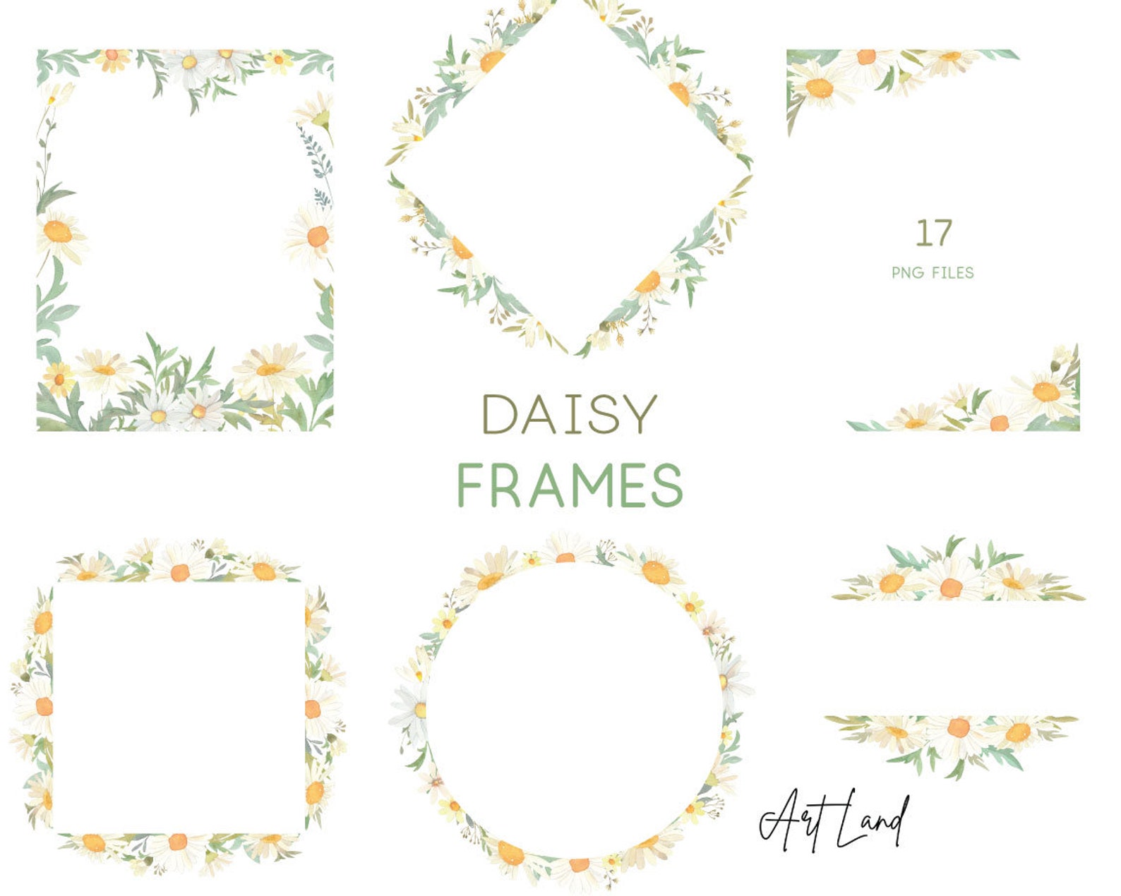 Watercolor Floral Clipart Frames Border Daisy Flower | Etsy
