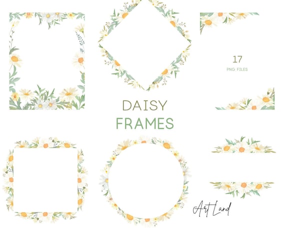 Watercolor Floral Clipart Frames Border Daisy Flower | Etsy