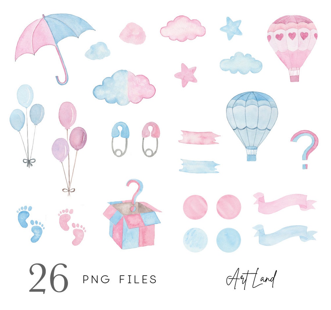 Gender Reveal Clipart Boy or Girl Watercolor Clip Art - Etsy