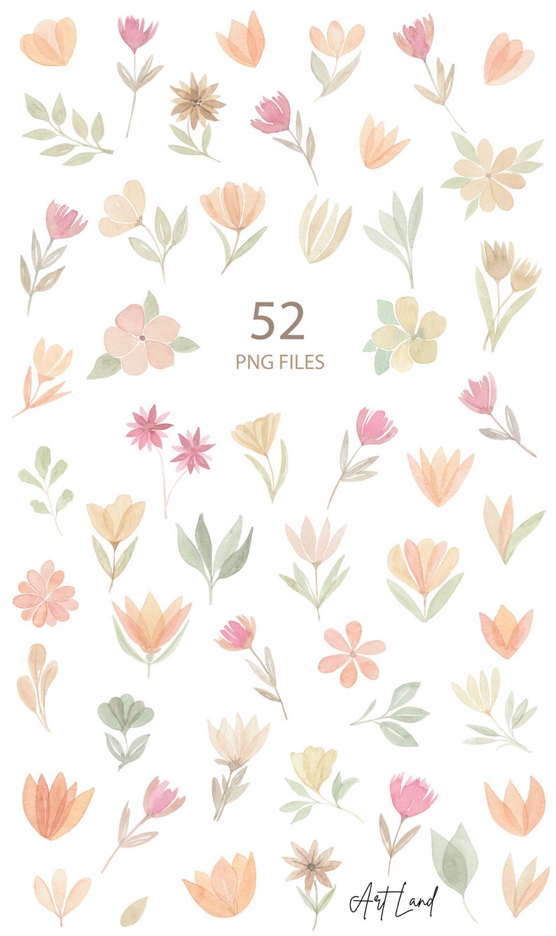 Watercolor Pastel Flowers and Leaves Clipart Watercolour Clip - Etsy