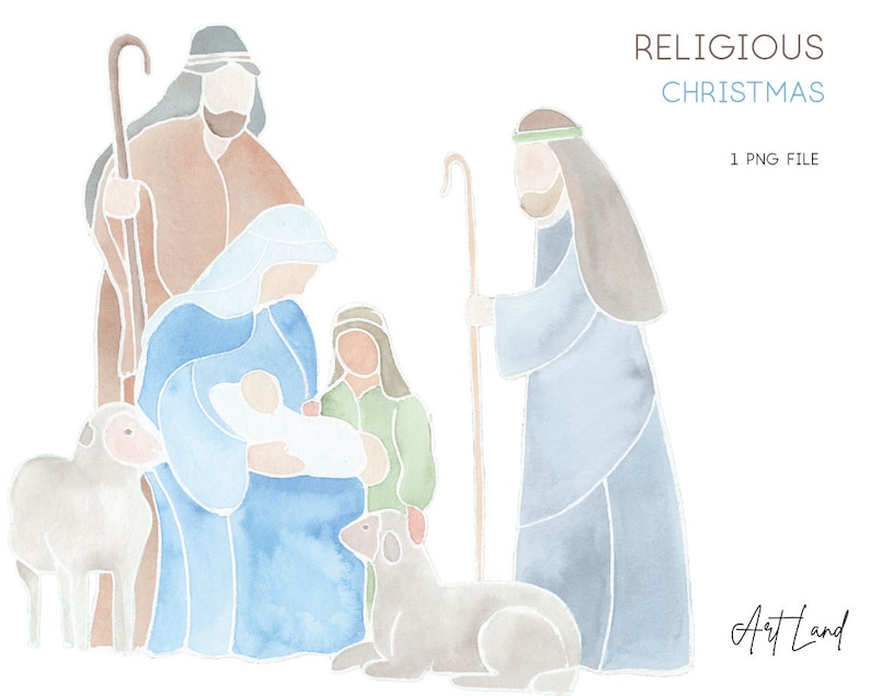Watercolor Nativity Religious Christmas Clip Art Hand - Etsy