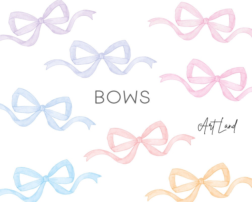 Watercolor Bows Clipart Watercolor Clip Art Files Hand - Etsy