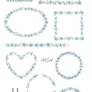 Watercolor Blue Floral Frame Clipart Set – 11 Hand-painted Heart ...