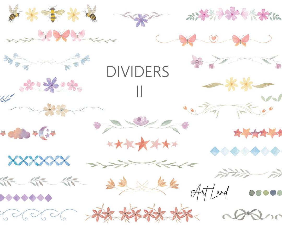 Watercolor Decorative Text Dividers Clipart II - 53 Elegant Floral ...