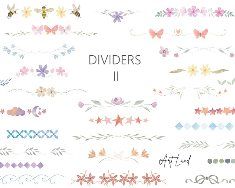 Watercolor Decorative Text Dividers Clipart II - 53 Elegant Floral ...