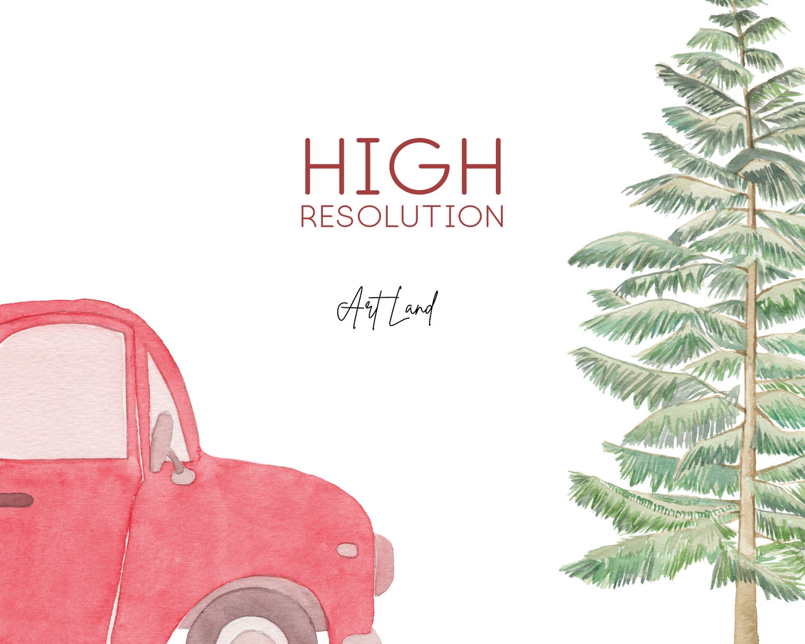 Watercolor Christmas Truck Tree Clipart Christmas Tree | Etsy