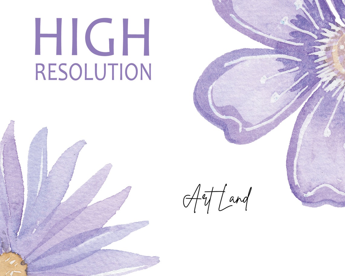 Purple Flowers Clipart Handmade Watercolor Clip Art - Etsy